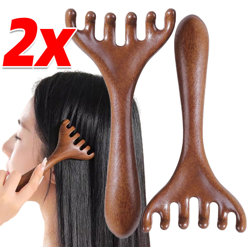 1/2 ชิ้น 6-Claw Deer Antler Meridian Scalp Massages - หวีหัวไม้ธรรมชาติ ...