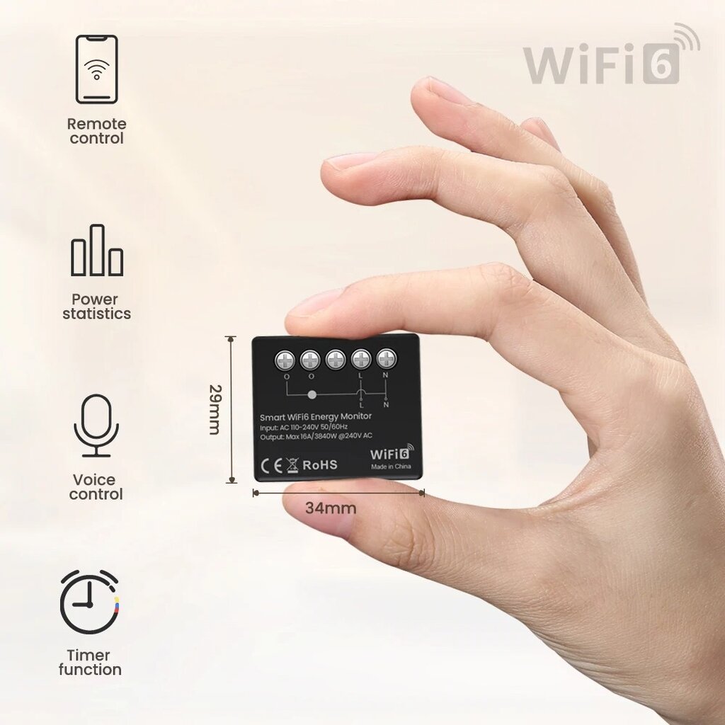 Tuya โมดูลวัดพลังงานไฟฟ้า Wi-Fi6 เปิดปิด ตั้งเวลา 16A สั่งงานด้วยเสียง ...