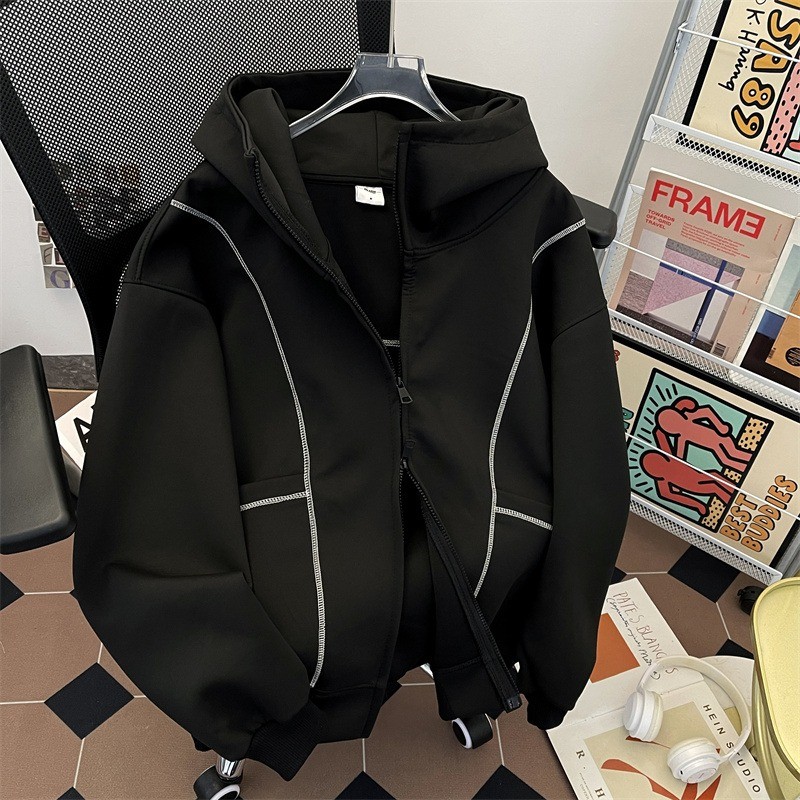 Suikone เสื้อกันหนาวมีฮู้ดผู้ชาย American high-street deconstructed ...