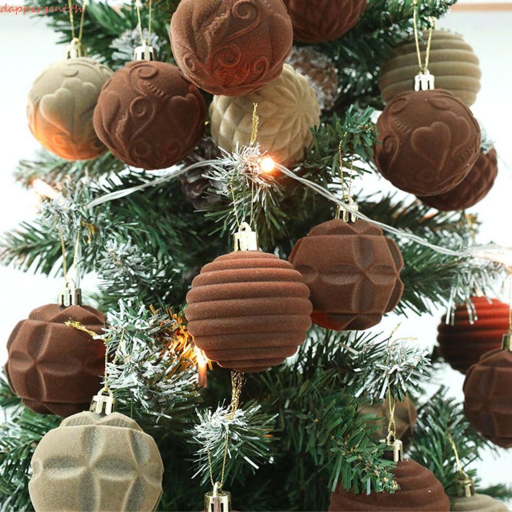DAPPERGENT 12 ชิ้น Flocked Christmas Tree Ball, สีสัน 6 ซม.กํามะหยี่ Christmas Balls, หรูหราตก ...
