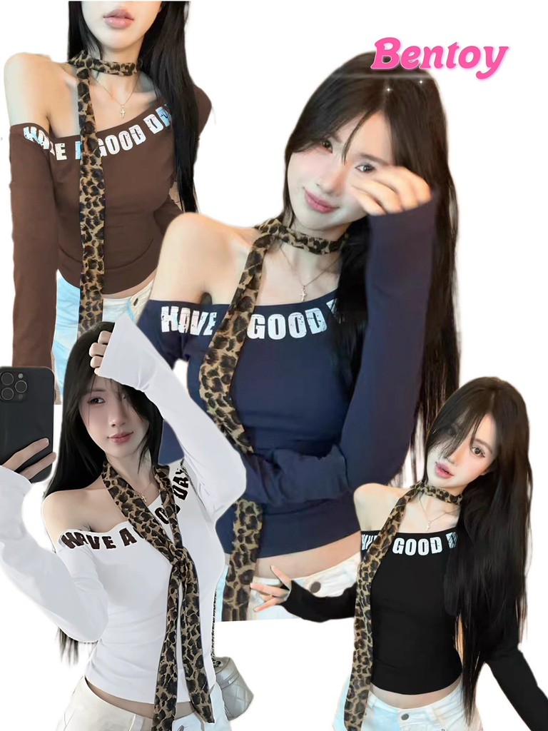 Bentoy พร้อมส่ง(8718) เสื้อยืดแขนยาวสไตล์เซ็กซี่สำหรับผู้หญิง พิมพ์ลาย ...