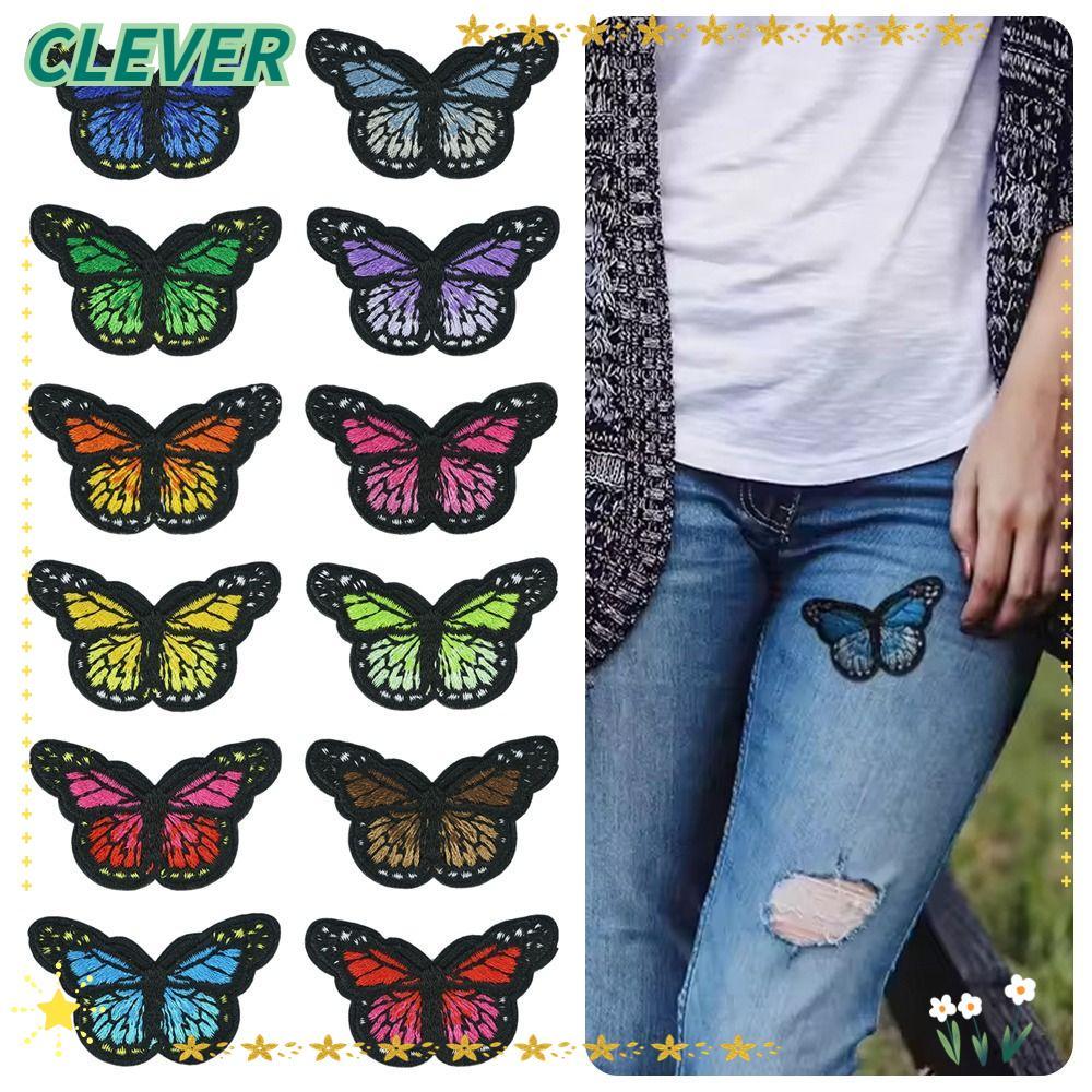 CLEVER 12 ชิ้น ผีเสื้อแพทช์ DIY สำหรับปัก Appliques ทนทาน เย็บได้บน ...