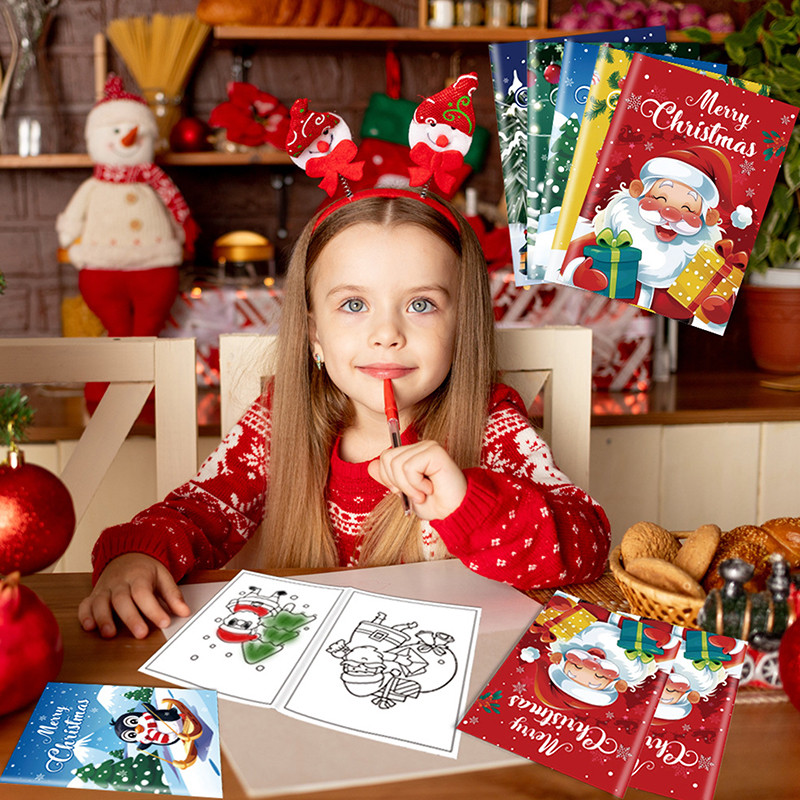 # ANTH # 6 ชิ้น Merry Christmas สมุดระบายสีจํานวนมากสําหรับเด็กฤดูหนาว ...