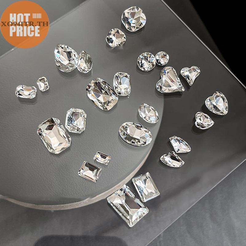 XOITR 5PCS Sparkle Sharp เพชรเล็บ Rhinestones อัญมณีตกแต่งผสมสีขาวเล็บ ...