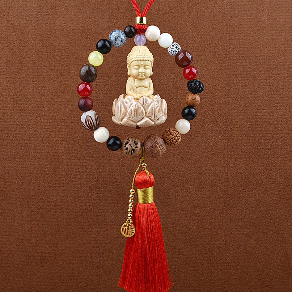 รถระดับไฮเอนด์ Duobao พระพุทธรูปลูกปัดโพธิ์เมล็ดสิบแปดเมล็ดจี้ Boxwood ...