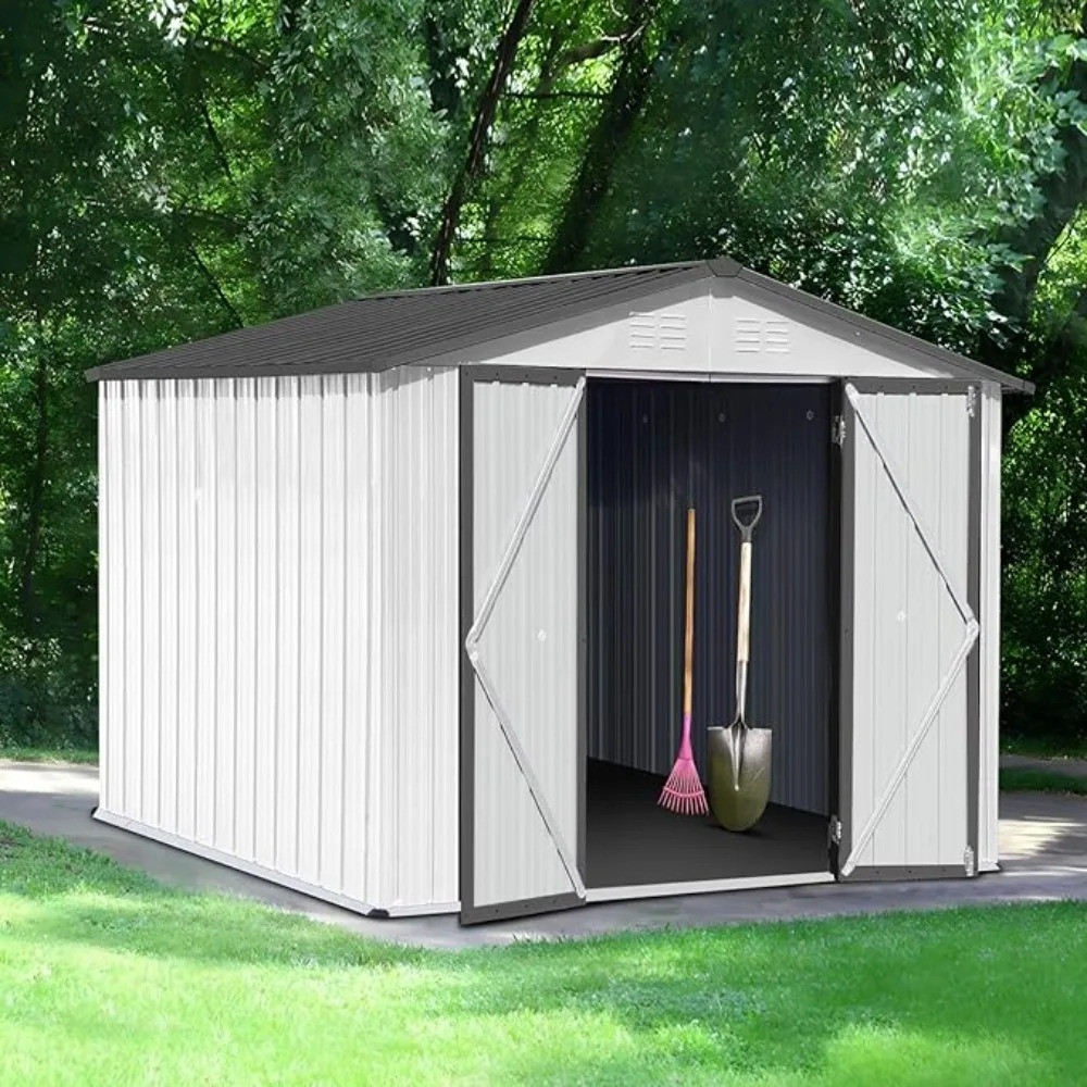 Metal Outdoor Storage Shed, 8 x 6 พร้อมล็อคประตู, กันน้ํา Garden ...