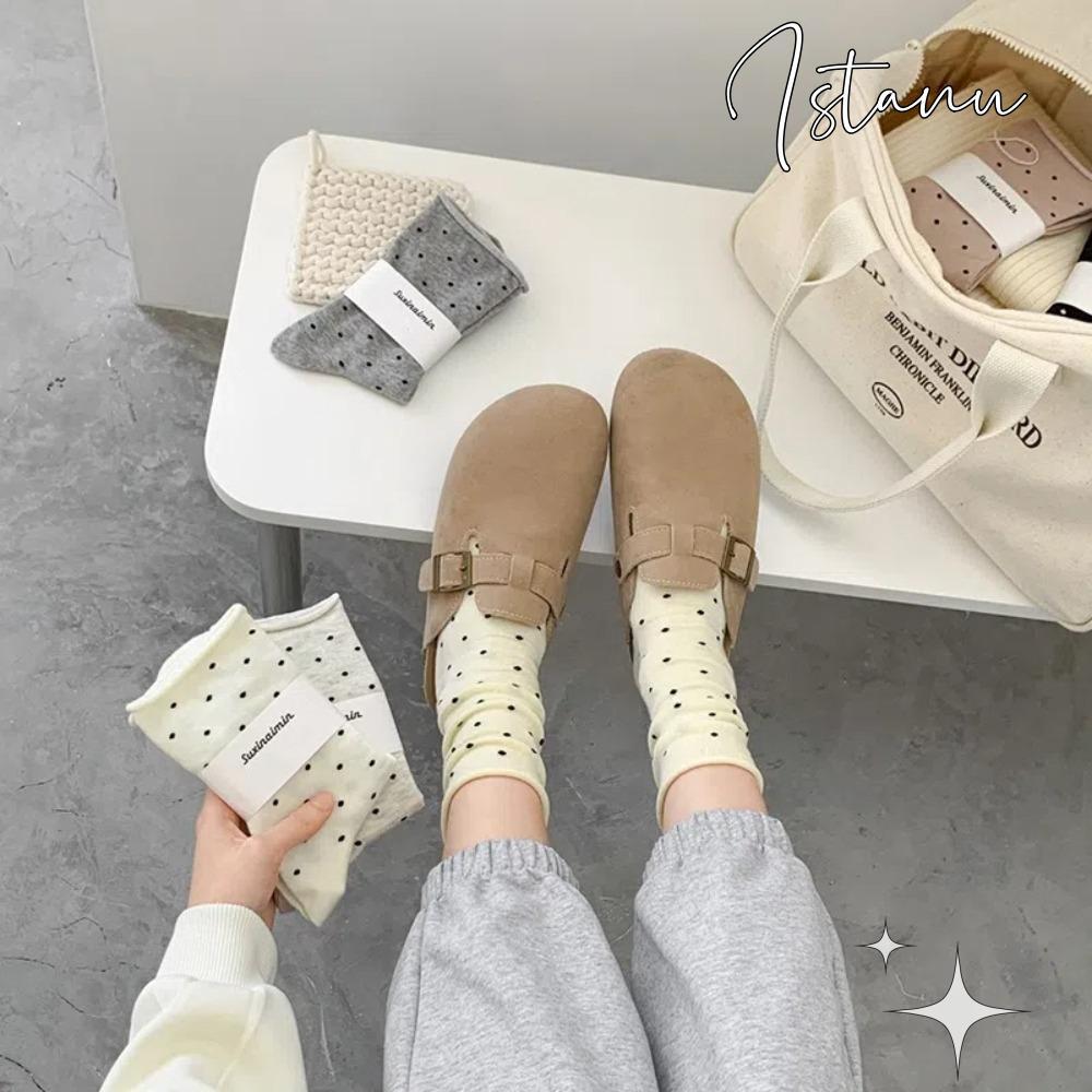 ถุงเท้า ISTANU Mid-Tube ลายจุด ระบายอากาศและดูดซับเหงื่อ ขอบม้วนนุ่ม ...