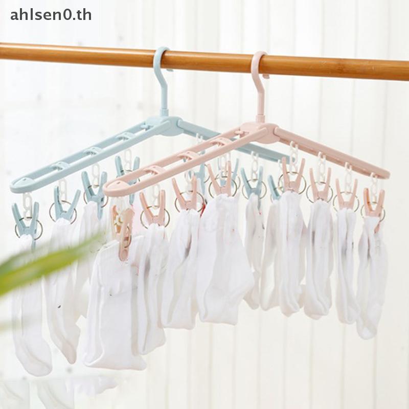 Ahlsen0 ราวตากผ้าแบบพับได้ Travel เสื้อถุงเท้าแขวนพร้อมคลิปกางเกงพับได้ไม้แขวนเสื้อตู้เสื้อผ้า ...