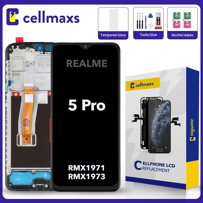 สําหรับ REALME 5 Pro RMX1971 RMX1973 เปลี่ยนหน้าจอสัมผัส LCD พร้อมกรอบ ...