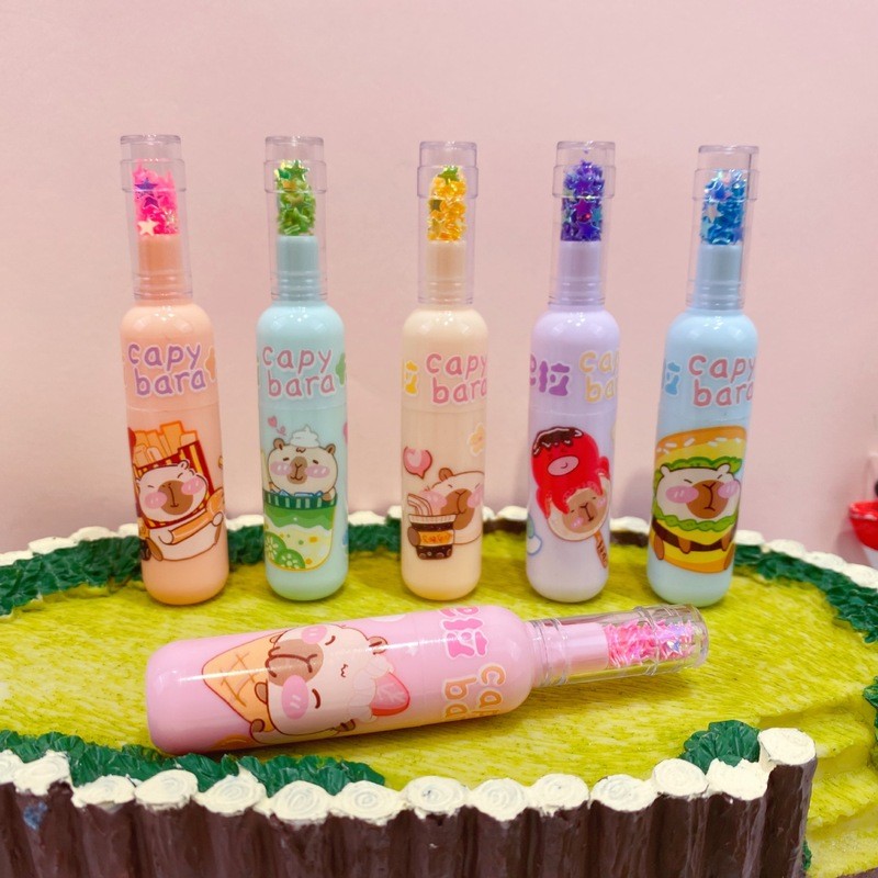 6 ชิ้น/เซ็ต Capybara ขวดรูปร่าง Highlighter ชุดปากกาการ์ตูน Markers ...