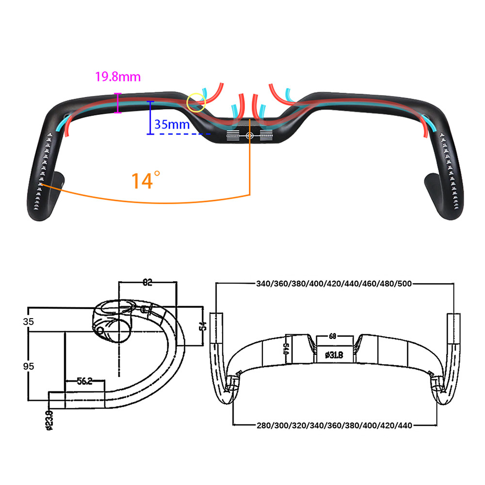 BALUGOE Handlebar Carbon Drop Bar สายไฟภายใน ออกแบบเพื่อจักรยานเส้นทาง ...