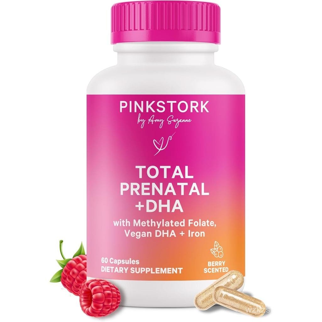 Pink Stork Total Prenatal Vitamins with DHA, Folate, Iron, Choline, and ...