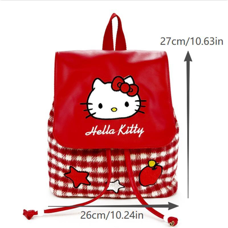 กระเป๋าเป้สะพายหลัง Hello Kitty ลายสก๊อตสีแดง ทำจากผ้าขนสัตว์ ความจุมาก ...