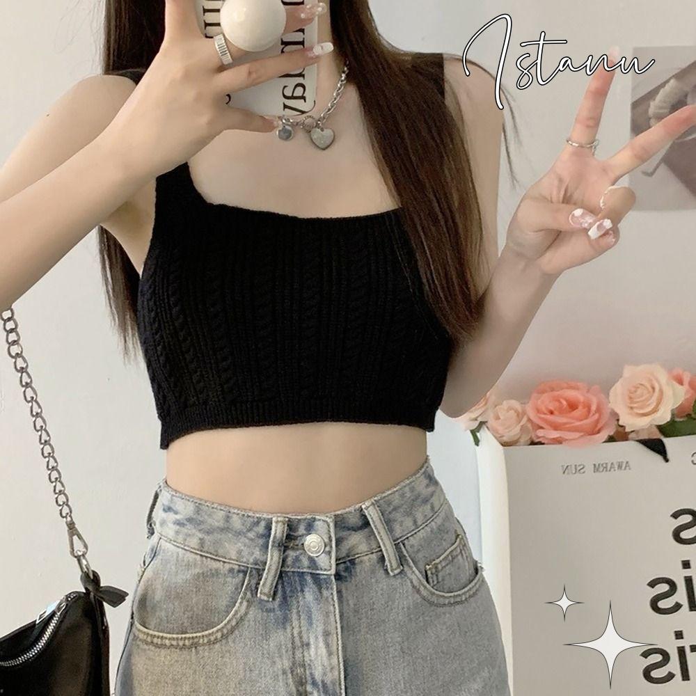 ISTANU เสื้อยืดสายเดี่ยว สไตล์เซ็กซี่แบบไร้มลทิน ออกแบบลายสีลูกกวาด ...