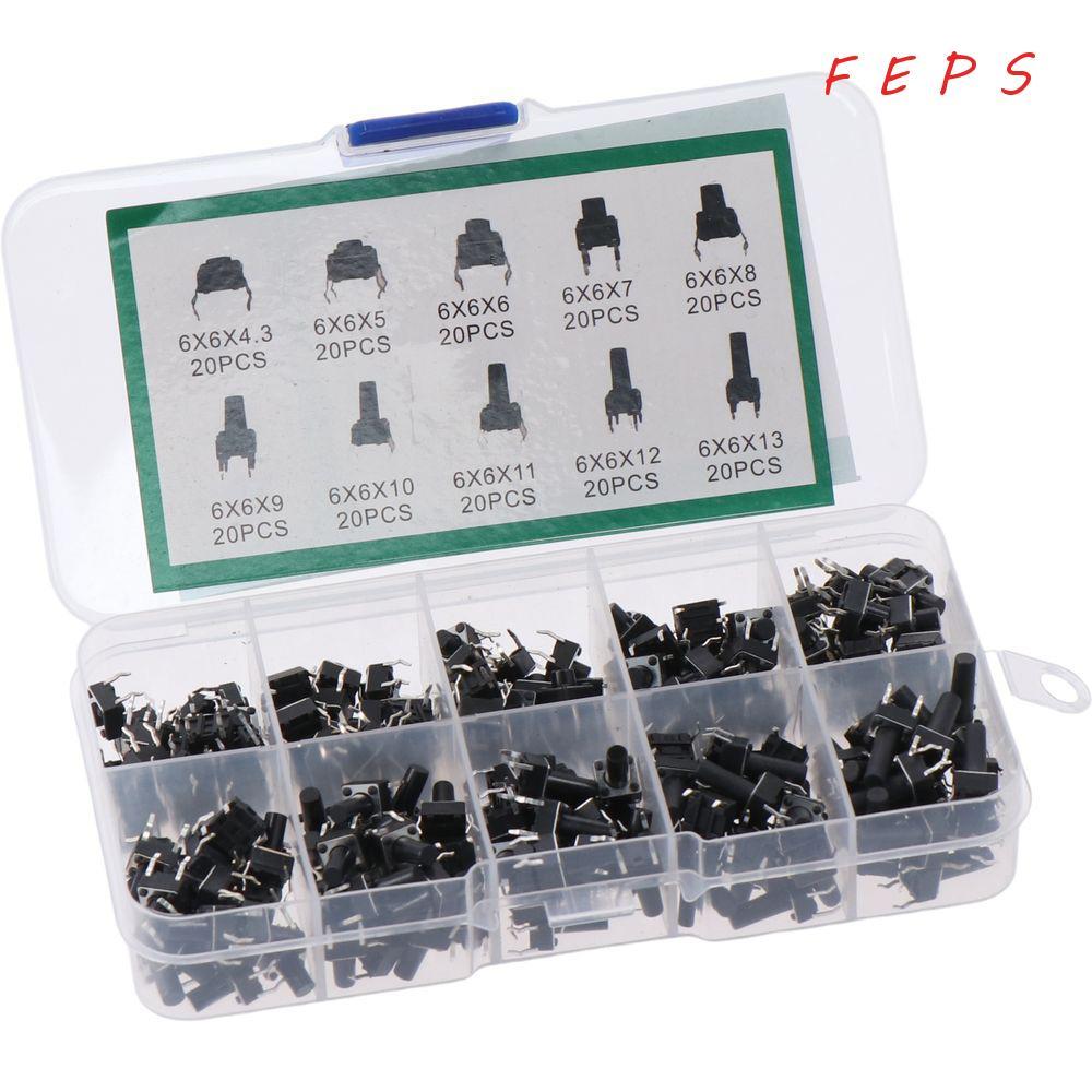 FEPS 200 ชิ้น Micro Momentary Switch, 6x6 มม. 4 พินสัมผัสปุ่มกด, ที่มี ...