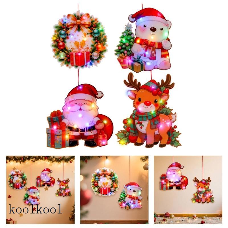 Kool 4PCS LED Illuminated พลาสติกคริสต์มาสแขวนเครื่องประดับชุดสําหรับ ...