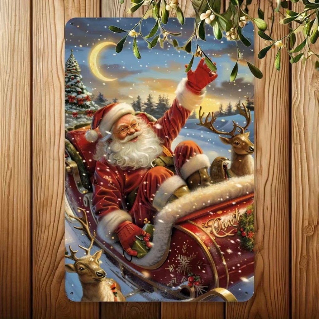Cifbuy Vintage 2D Santa Sleigh ป้ายดีบุกโลหะคริสต์มาสตกแต่งผนังในร่ม ...