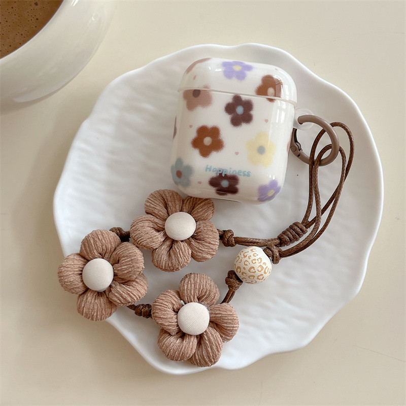 ดอกไม้สีน้ําตาลสําหรับ Airpods 1/2 3 Pro2 pro3 Airpods4 ชุดหูฟังไร้สายบลูทูธป้องกันกรณี AirPods ...