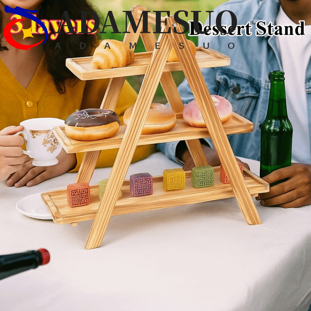 ADAMESUO Multilayer ชั้นวางขนม, Non Deformable ไม้ถาดเสิร์ฟ,ถาดชั้นสามชั้นตกแต่งที่ถอดออกได้ ...