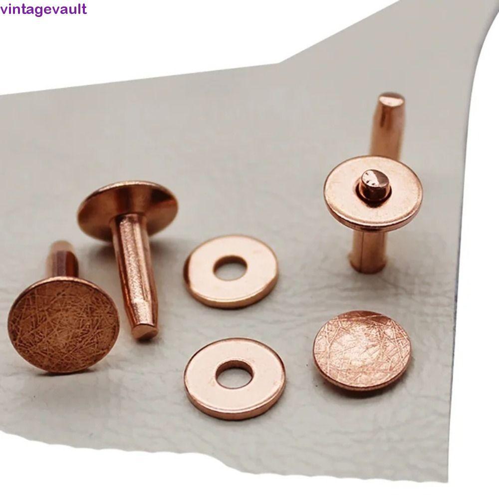 VINTAGEVAULT 100 pcs ทองเหลือง Rivets, DIY พร้อม Burrs หนัง Rivets, 6 ...