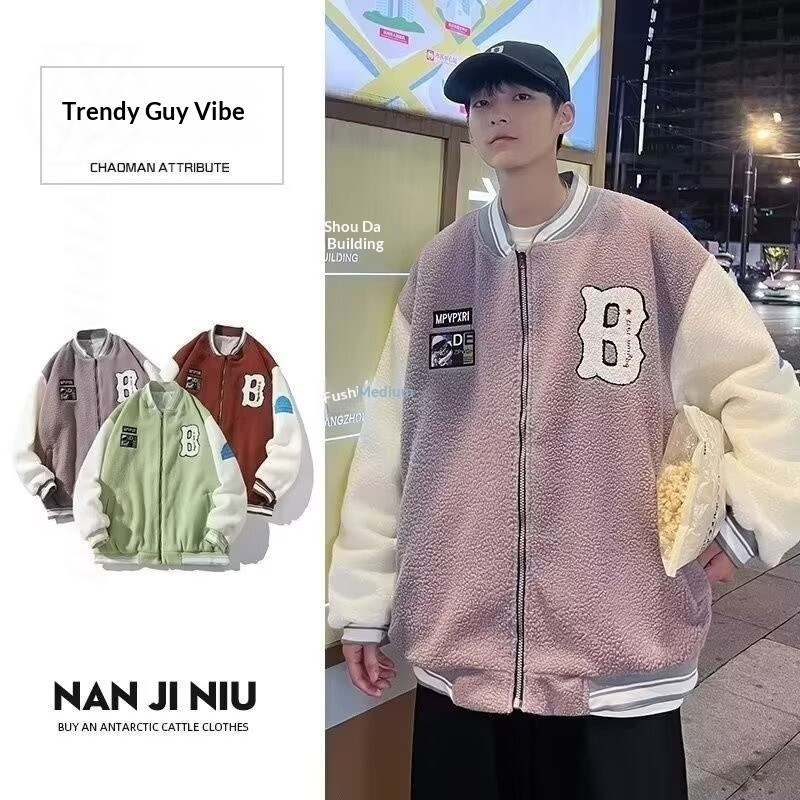 HANLU เสื้อแจ็คเก็ตผู้ชายฤดูหนาว แบบไลน์ด้วยขนแกะและผ้าBerber สวมใส่ ...
