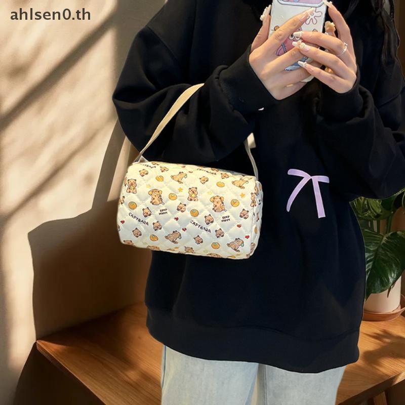 Ahlsen0 Kapibala กระเป๋าถือผ้าใบ Kawaii Kapibala กระเป๋าแต่งหน้าการ์ตูนแบบพกพาขนาดใหญ่ความจุ ...