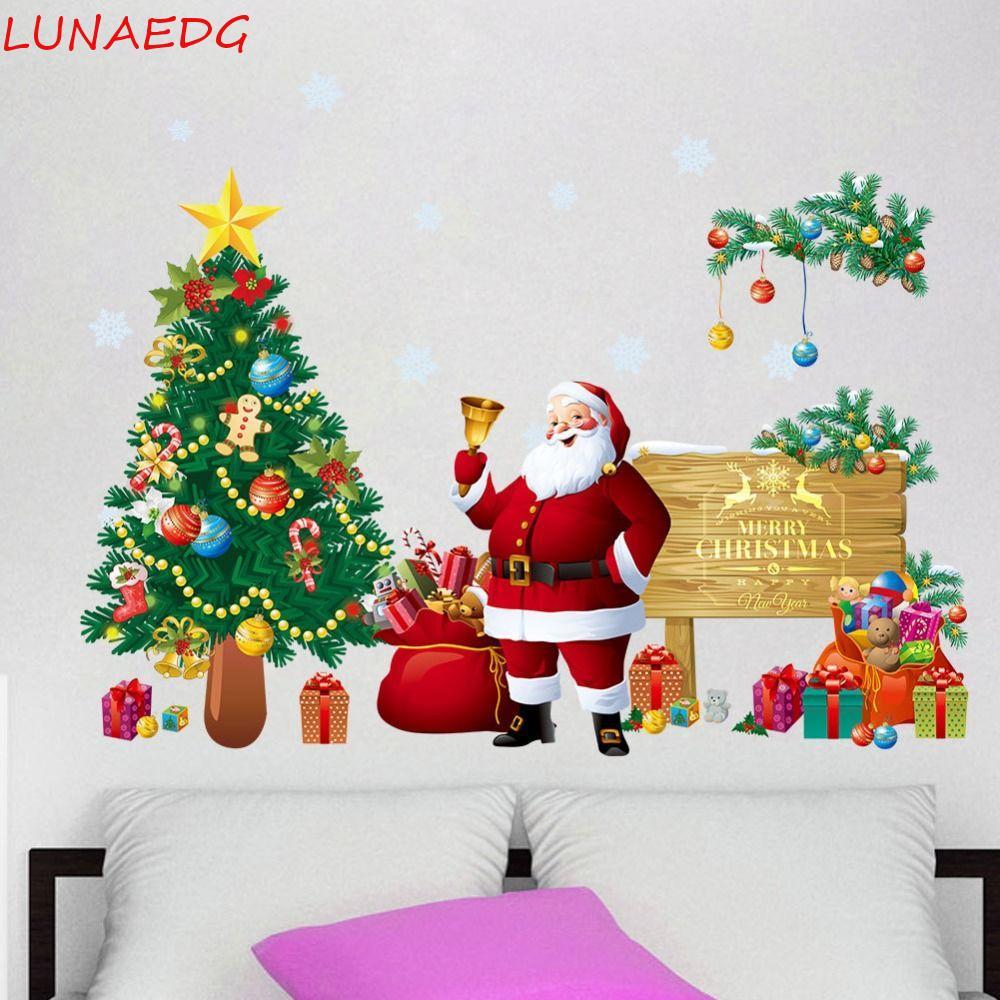 LUNAEDGE สติ๊กเกอร์ต้นคริสมาสต์ DIY PVC, Santa Claus สำหรับติดกระจกและ ...