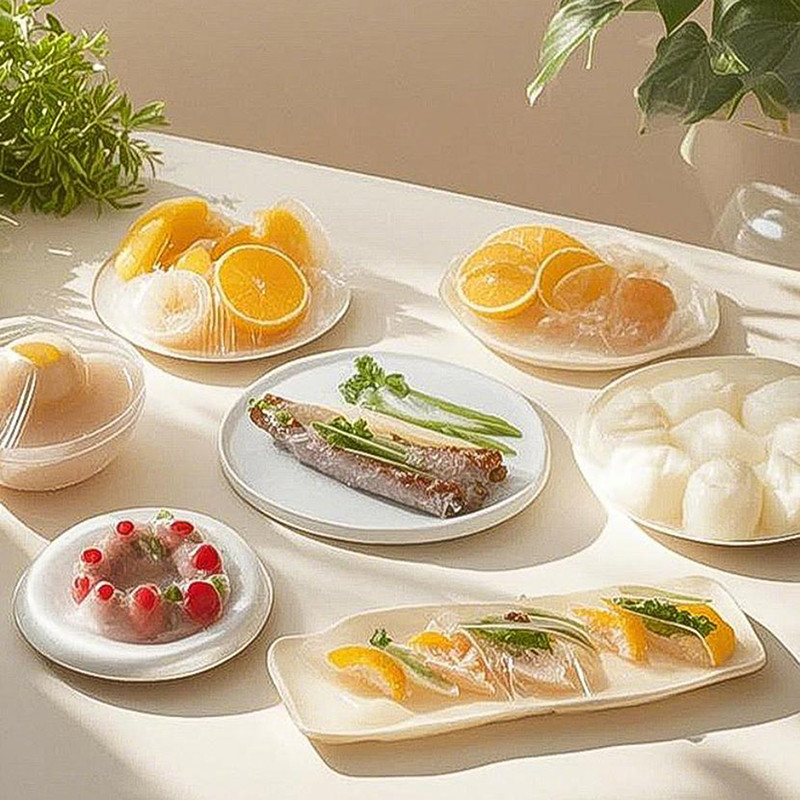 [GEX] 350/500 ชิ้นฝาครอบอาหารแบบใช้แล้วทิ้งฝาครอบอาหารผลไม้พลาสติกยืดหยุ่นหมวกอาบน้ําเก็บกระเป๋า ...