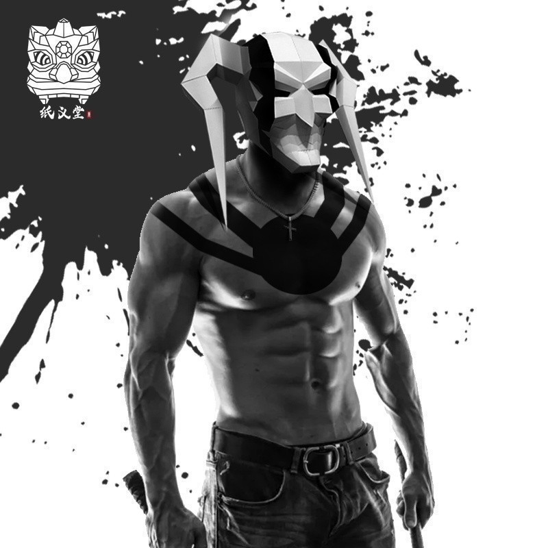 MO V2 ฮาโลวีน Creative Horn Void Skull Mask Full Face คอสเพลย์ชายตกแต่ง ...