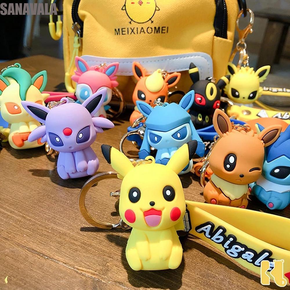 SANAVALA Eevee พวงกุญแจอะนิเมะรูปการ์ตูน PVC พวงกุญแจรถตุ๊กตา Pikachu ...