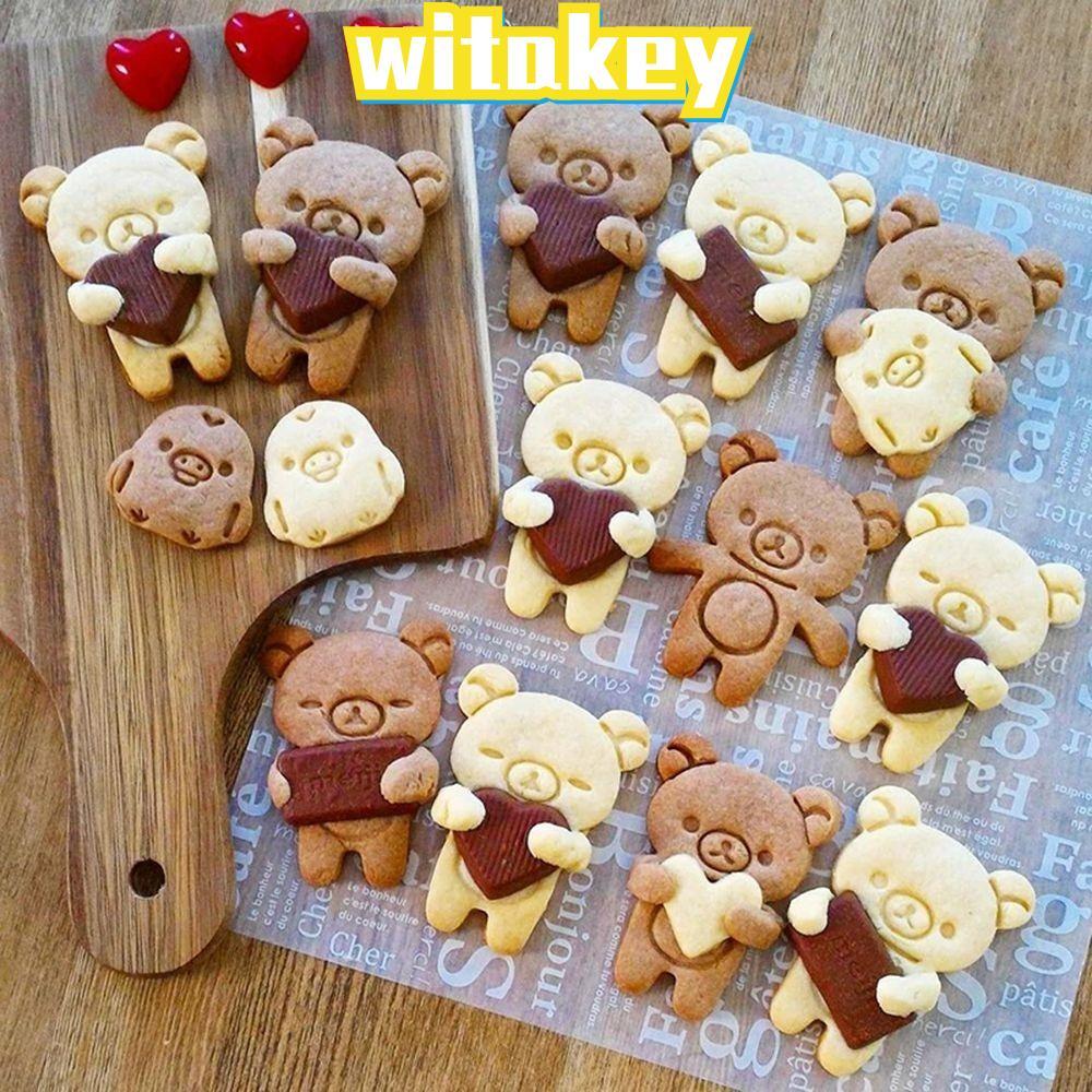 WITAKEY แม่พิมพ์บิสกิต, เครื่องมืออบขนม รูปการ์ตูนหมี, อุปกรณ์ครัวกดประเภทหมีคุกกี้ Mould ...