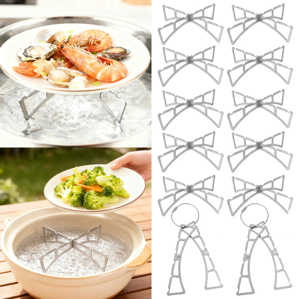 1/2/4 ชิ้นสแตนเลส Camping Steamer Rack แบบพกพา Multi-ใช้หม้อสําหรับ ...