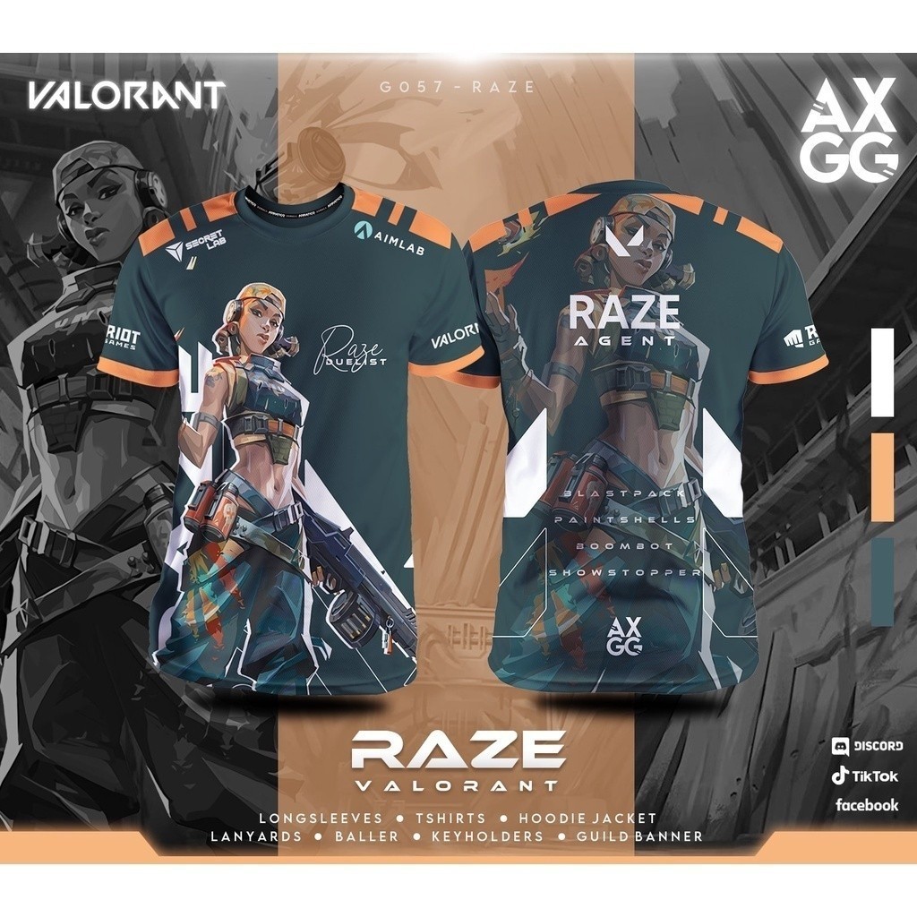 เสื้อยืดเกมมิ่งสไตล์เท่สำหรับเกม Axgg Raze ใน Valorant | Shopee Thailand