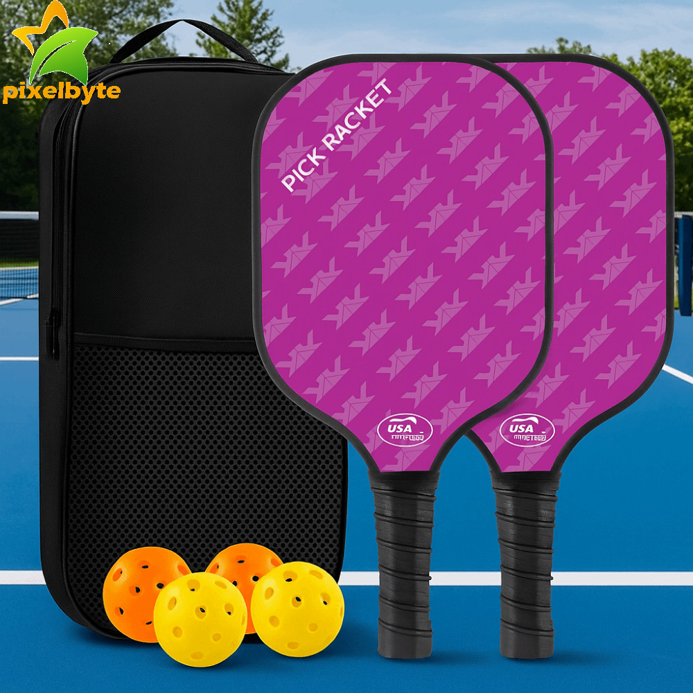 Pixelbyte Pickleball Racquet ชุด 4PCS, พื้นผิวจับลื่น, กริップแก้วไฟเบอร์ ...