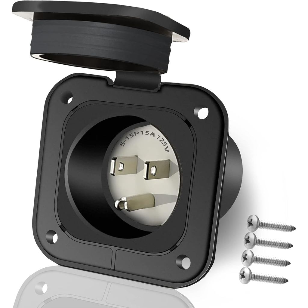 15 Amp Inlet, Shore Power Flanged Receptacle, 15A 125V Recessed Male ...