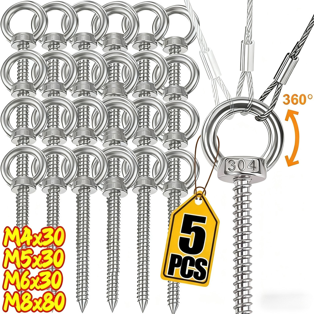 1/3/5PCS สแตนเลส M4-M8 Self Tapping Eye Bolt สกรู|สําหรับอุปกรณ์ ...