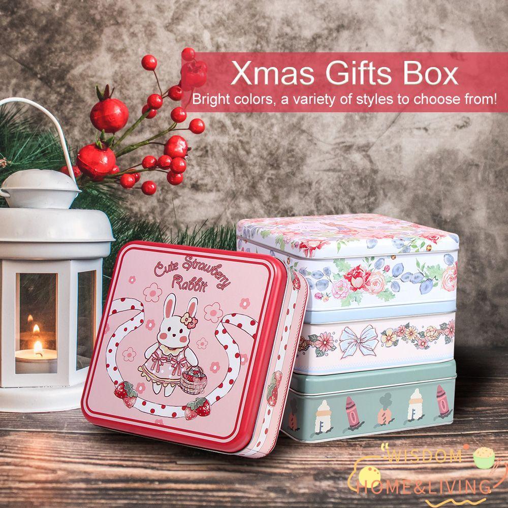 WISDOM Square กล่องดีบุกการ์ตูนคอนเทนเนอร์คุกกี้ DIY คริสต์มาส Xmas ...
