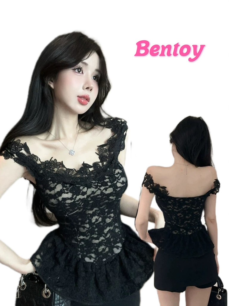 Bentoy (KD257) เสื้อลูกไม้รัดรูป nobraฟองน้ำในตัว ดีเทลสายซีทรู สม็อค ...