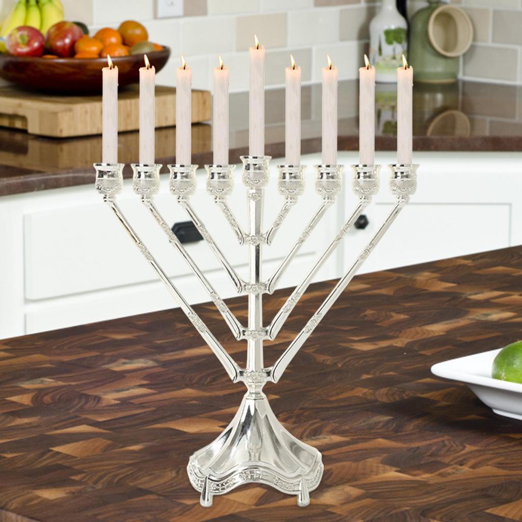 [Tachiuwa21] โลหะผสมสังกะสี 9 สาขา Menorah Candelabra สําหรับแท่นบูชา ...