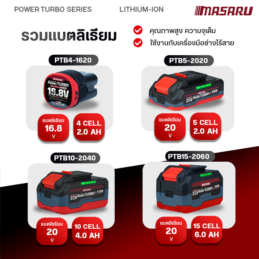 MASARU แบตเสริม PTB10-2040/PTB5-2020/PTB4-1620 POWER TURBO อุปกรณ์ไร้ ...