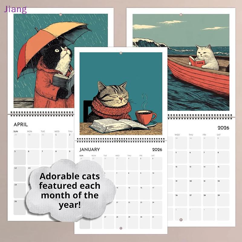 [Jiang] Cats Chillin With Books 2026 Wall Calendar, Cat-Themed วางแผน ...