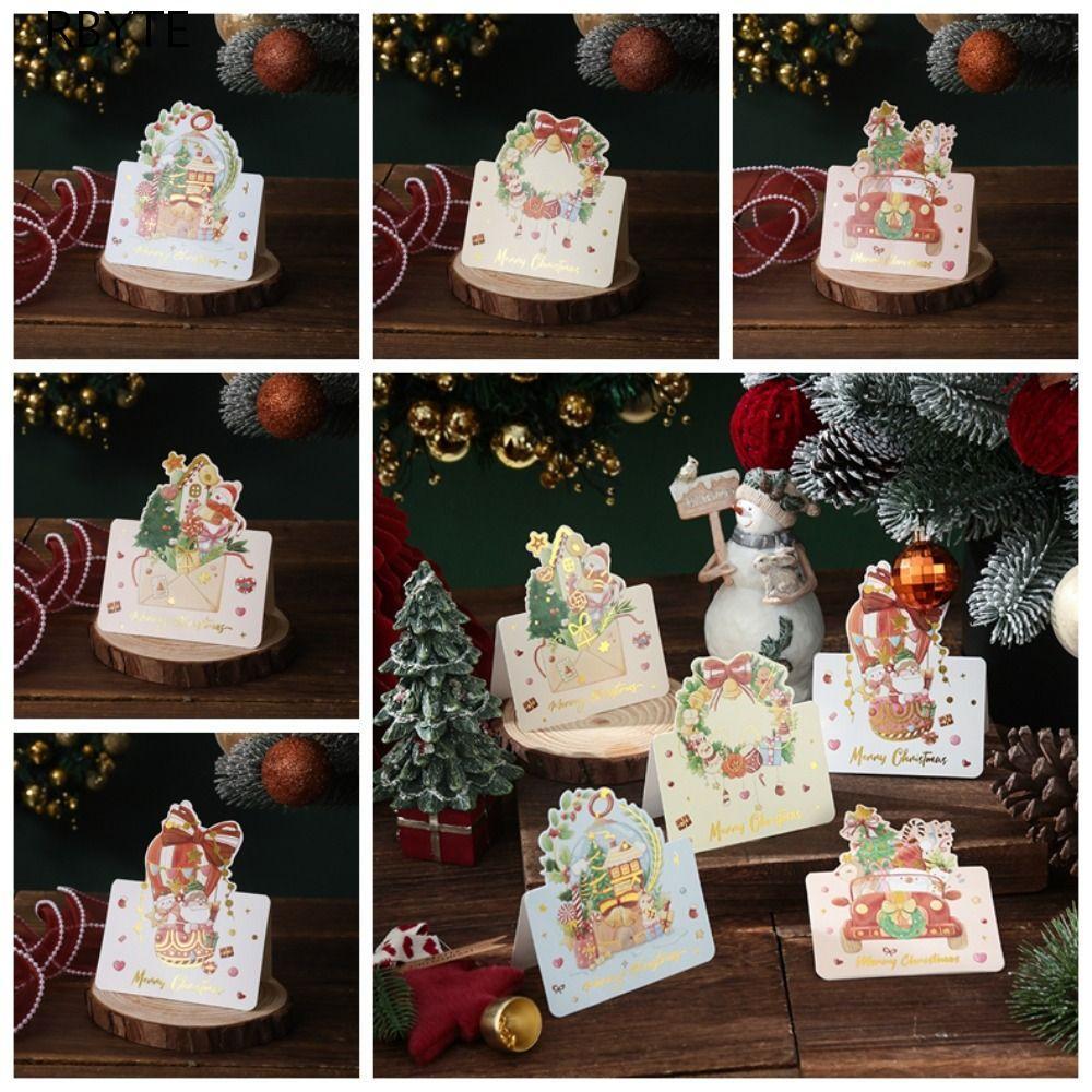 RBYTE 10 ชิ้น Merry Christmas การ์ดอวยพร,ขอบคุณ Blessing Happy New Year การ์ด, การ์ตูนเชิญพับลาย ...