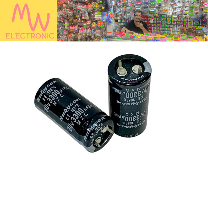Capacitor 3300 uf/ 80V 105องศา (ราคาต่อ 1ชิ้น)ขนาด 22x45mm Rubycon ...