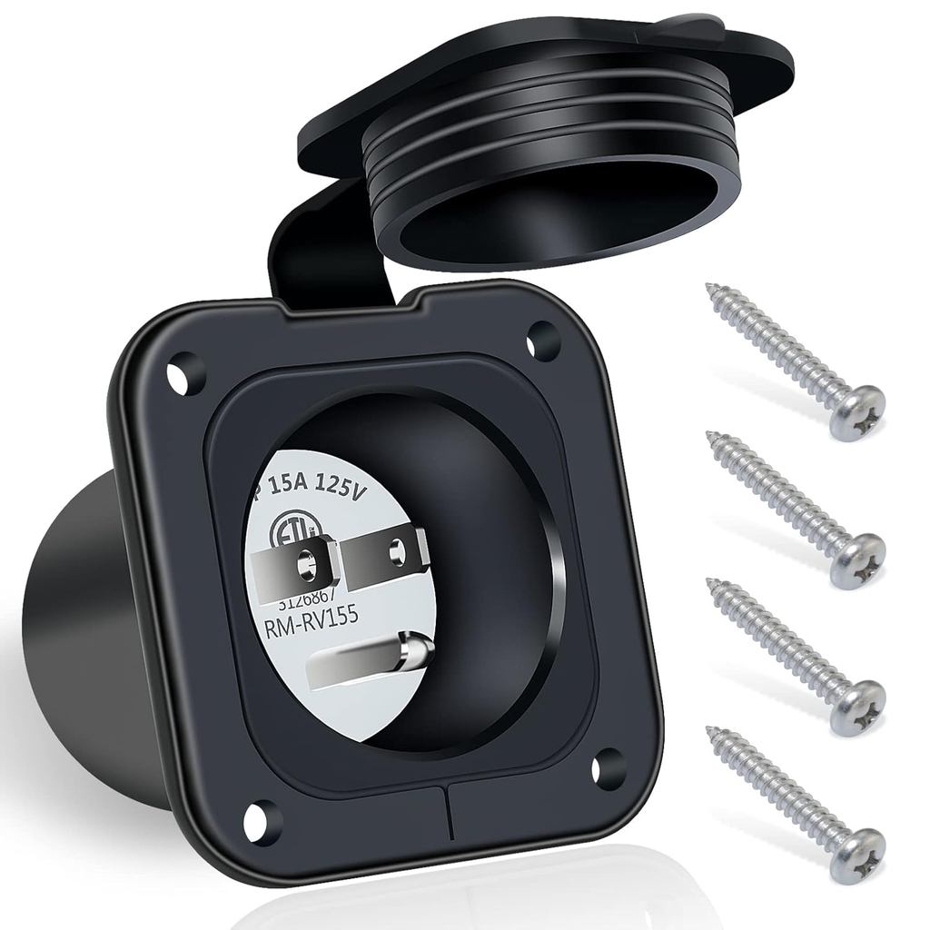 15 Amp Inlet, 125V Shore Power Inlet Power Inlet Port Plug NEMA 5-15P ...