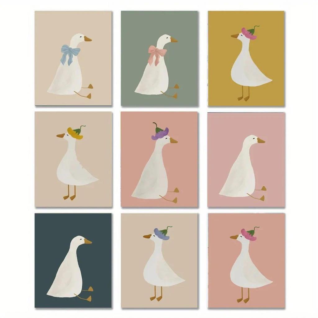 Minimalist การ์ตูน Nerdy Goose Art Unframed Wall Art สแกนดิเนเวียนสัตว์ ...