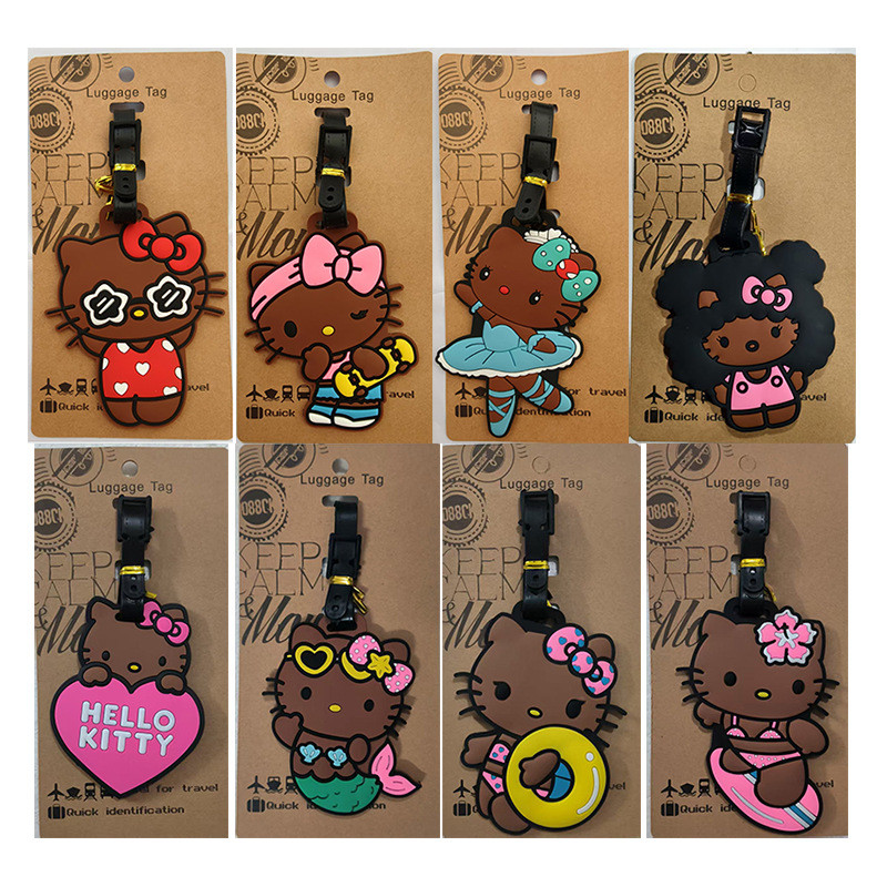 Hello Kitty การ์ตูนน่ารัก KT Hello Kitty แท็กกระเป๋าหนังสีดํา Cat ...
