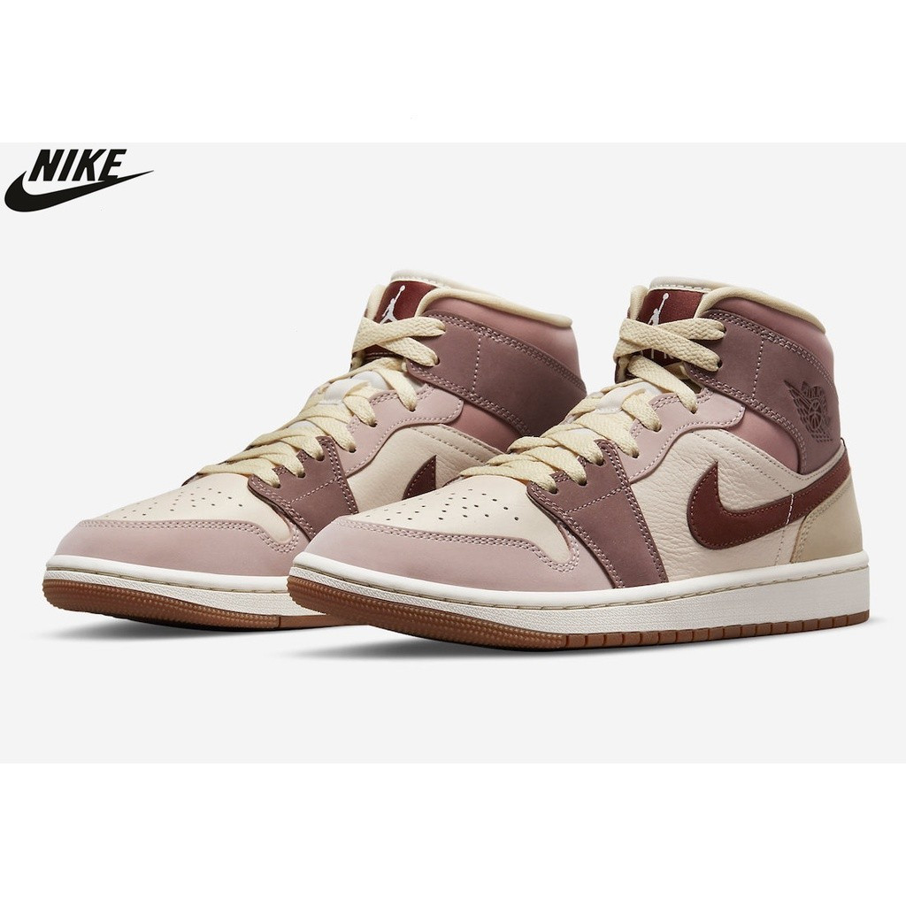 NK NK-AJJordan 1 MID SE neutral Red Bean ควันสีเทาสีม่วง AJ1 Vintage ...