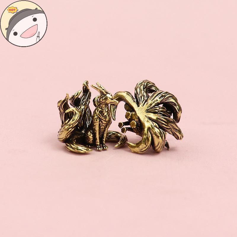 Lanf Miniature ทองเหลืองโบราณ Lucky Nine Tailed Fox Figurines Feng Shui ...