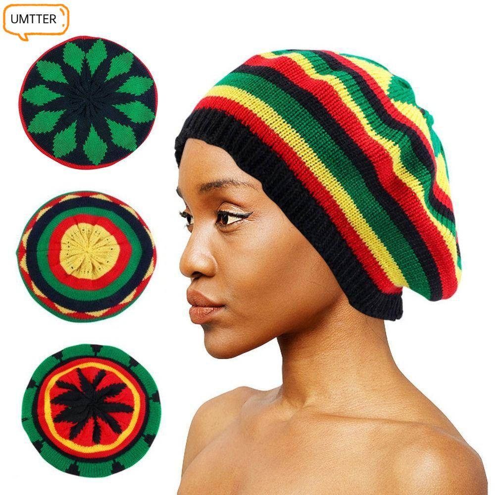 UMTTER หมวกสีรุ้ง นุ่มอบอุ่น แบบ Bonnet สไตล์ Reggae สำหรับสุภาพสตรี ...