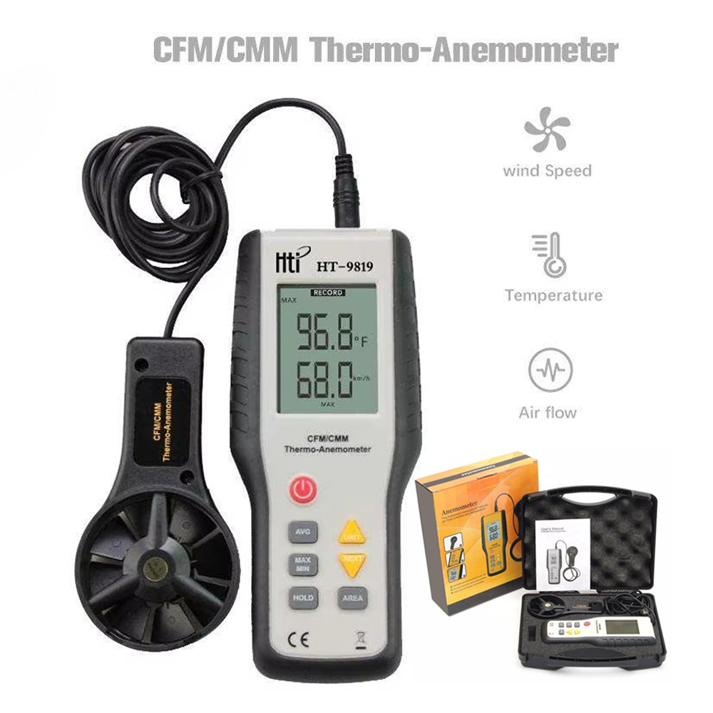 HT-9819 CFM/CMM Air Flow Meter เครื่องวัดความเร็วลมแบบดิจิตอลความเร็วลม ...